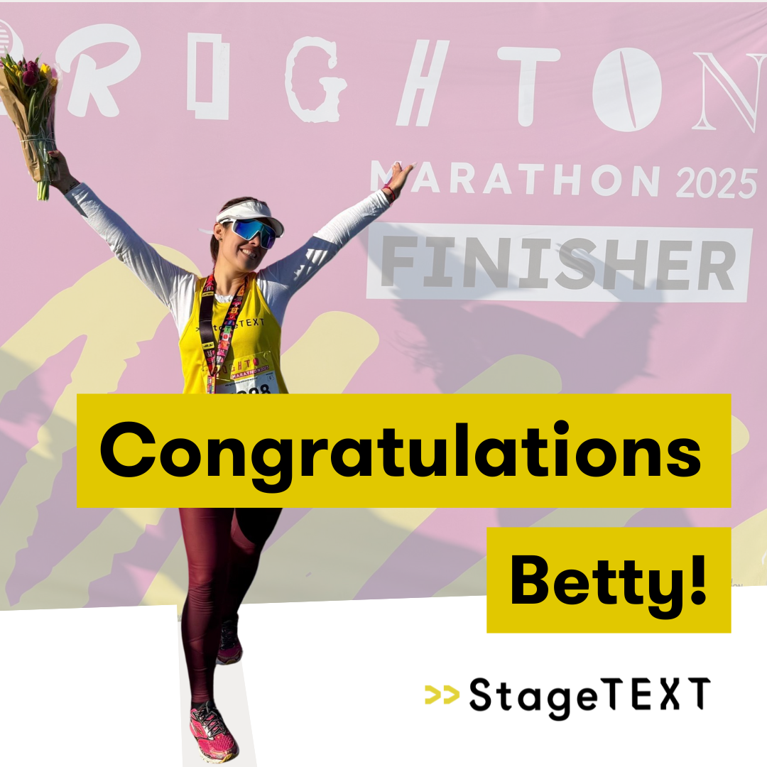Betty crosses Brighton Marathon finish line - Stagetext